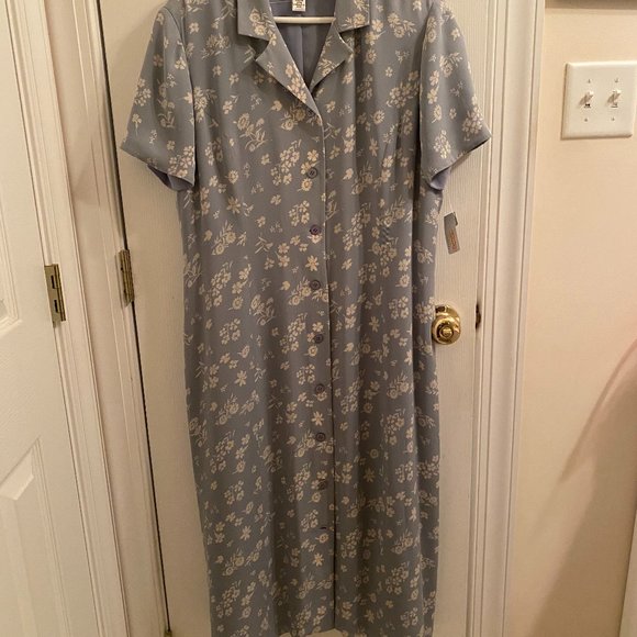 Talbots | Dresses | Talbots Silk Button Front Dress Light Bluecream ...